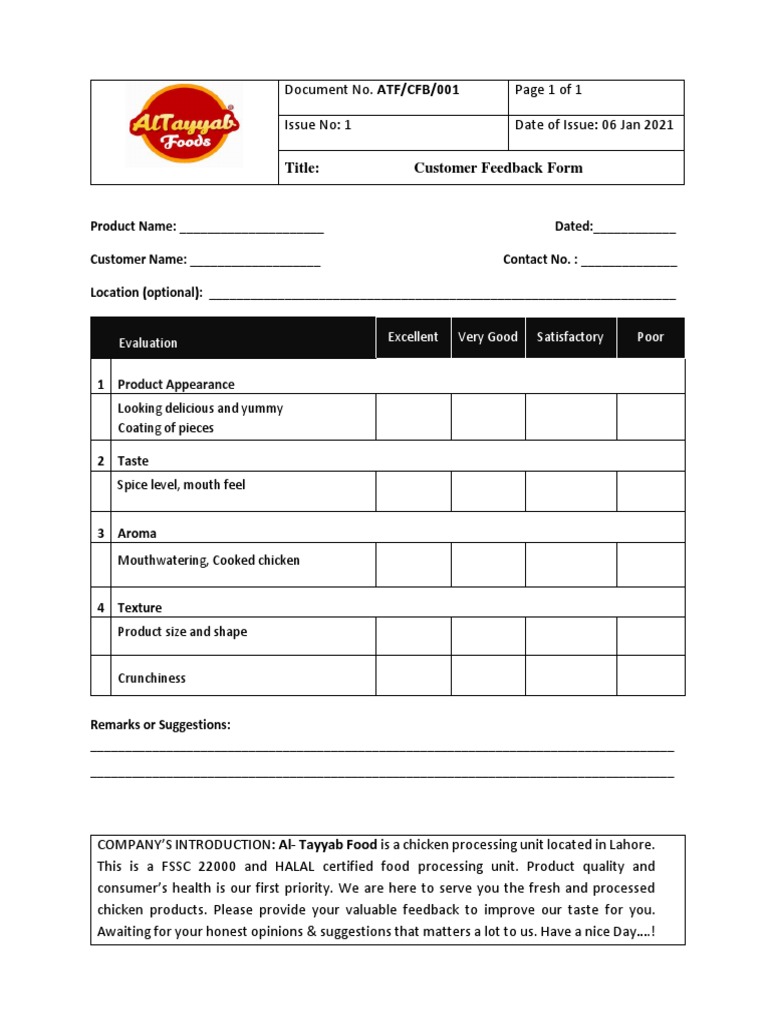 Customer Feedback Form | PDF