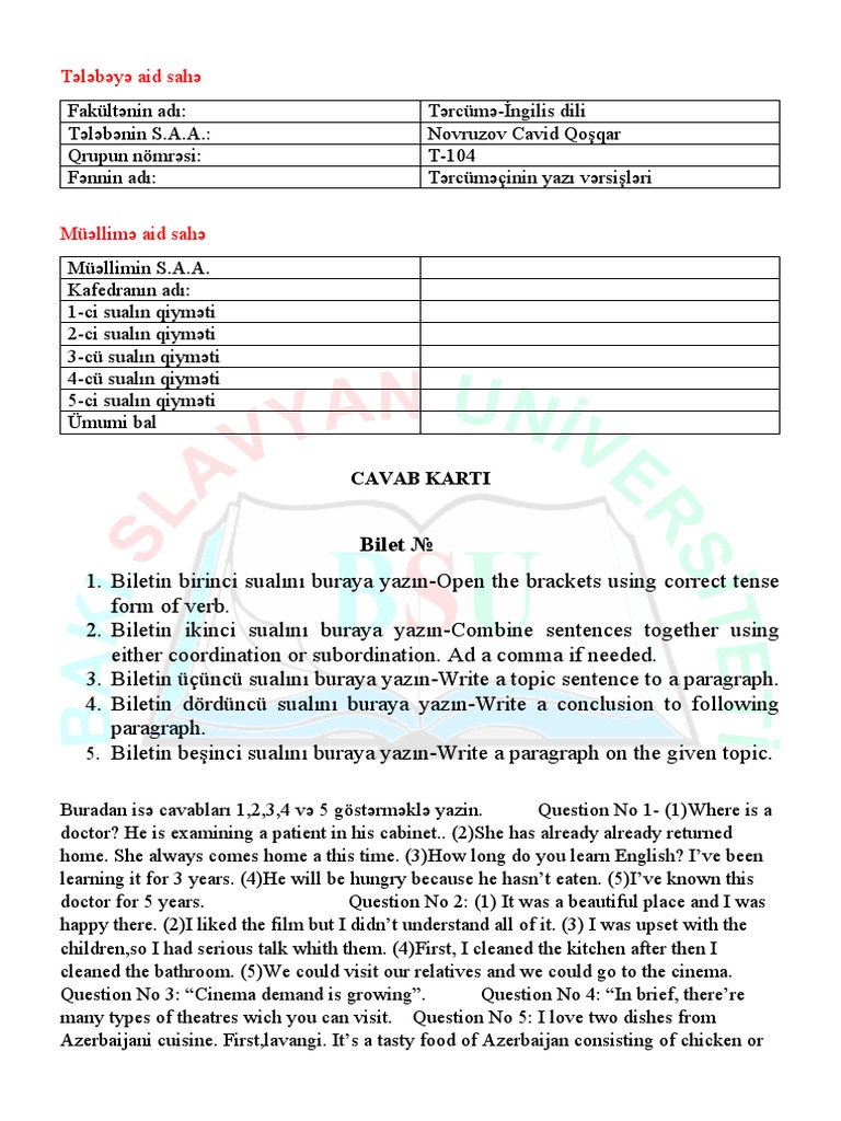 Cavab - kartı - numune (копия) (копия) (копия) (копия) | PDF | Home ...