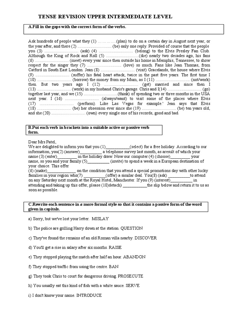 Tenses, Active and Passive, Upper-Worksheet | PDF