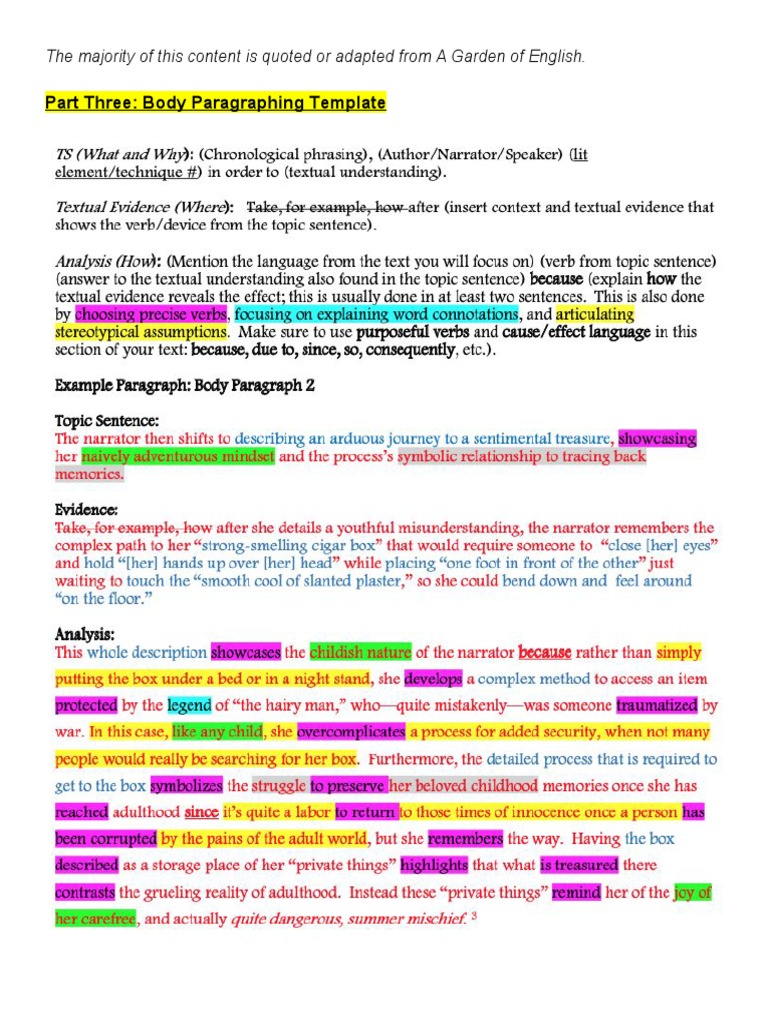 Ap Lit FRQ Outline Part 3 Body Paragraphs | PDF