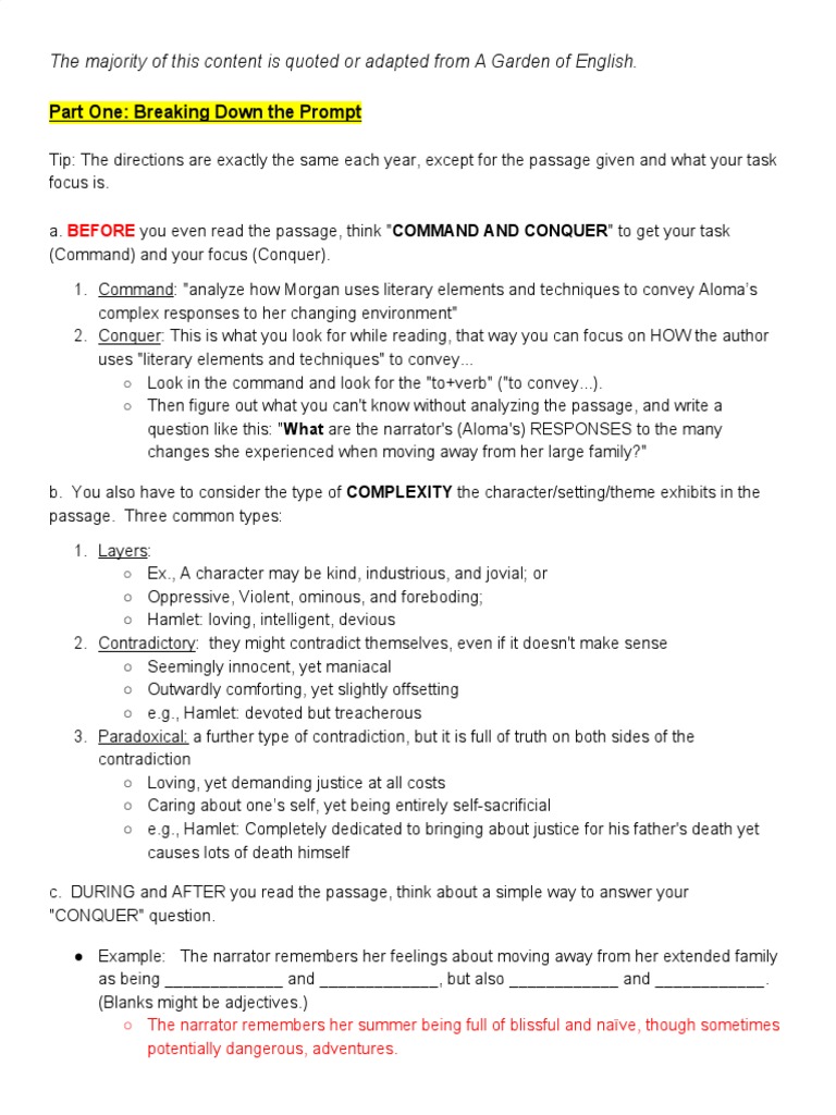 Ap Lit FRQ Outline Part 1 Breaking Down The Prompt | PDF