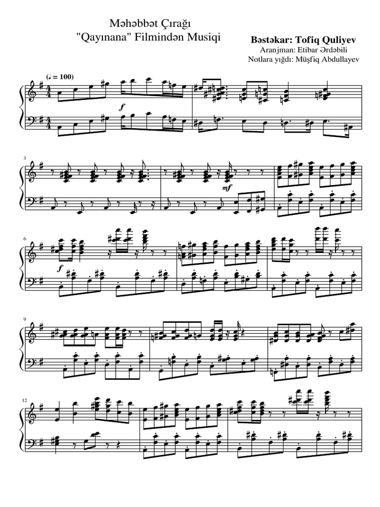 Tofiq Quliyev Mehebbet Ciragi (Piano Notlar) | PDF
