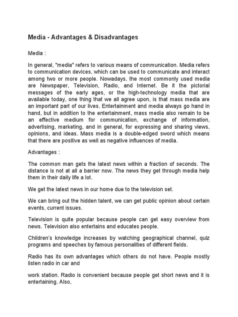 Media: Pros and Cons Explained | PDF | Media (Communication) | News