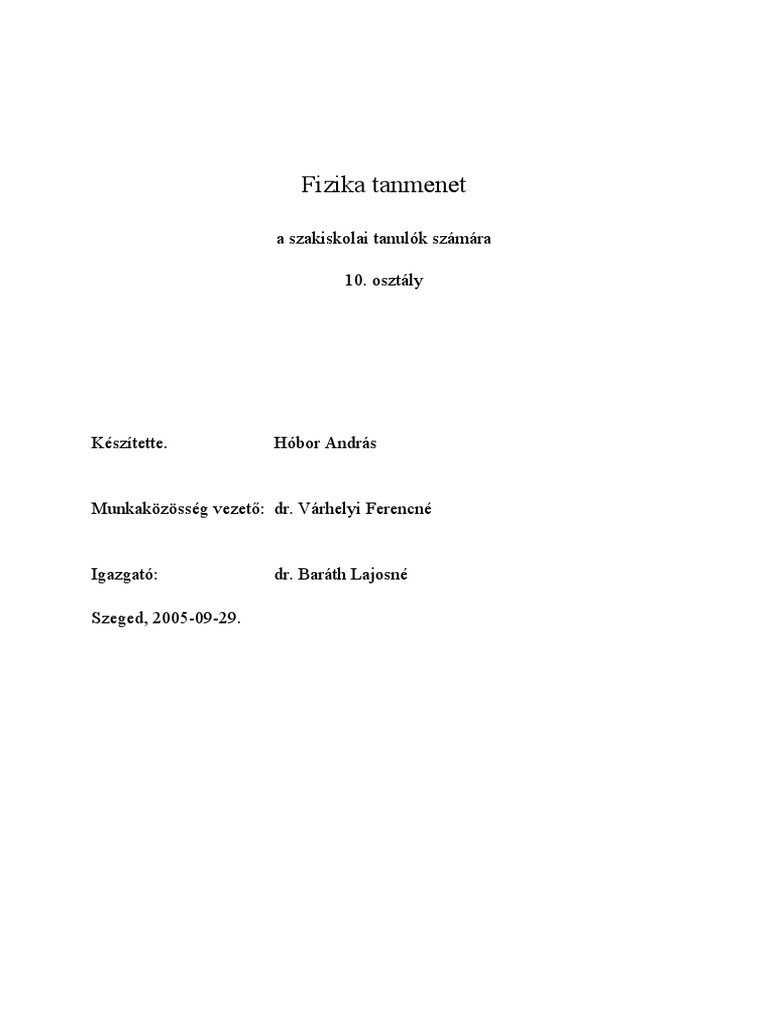 Fizika 10.oszt. TANMENET | PDF