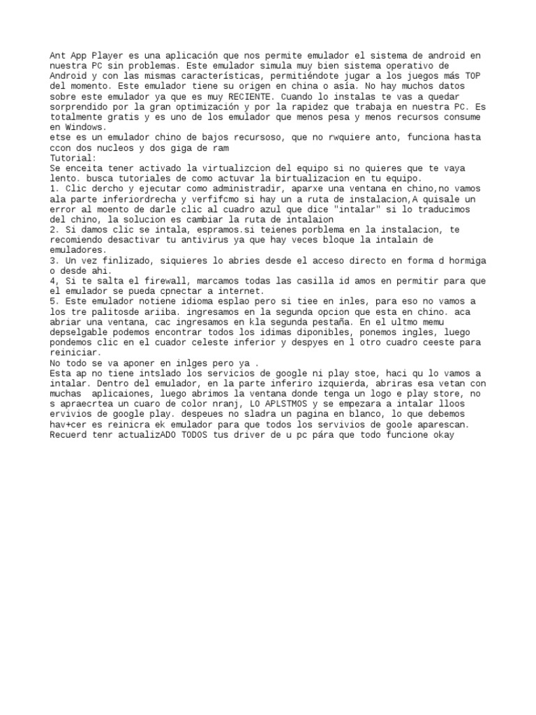 Tutorial Instalar Emulador Android Ant App Player | PDF | Emulador ...
