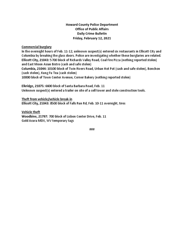 Police Daily Crime Bulletin 20210212 | PDF | Travel