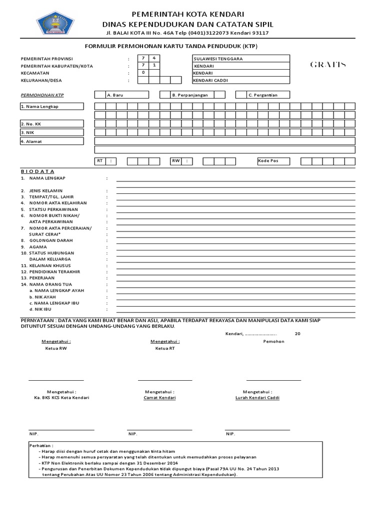 Formulir Permohonan KTP Kendari | PDF