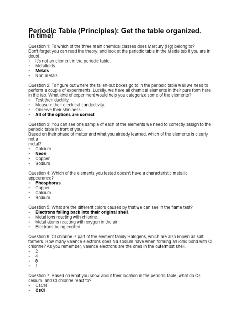 Periodic Table Lab Answers | PDF | Periodic Table | Chemical Elements