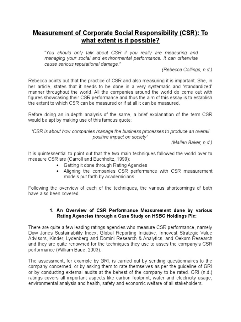 Measurement of Corporate Social Responsibility | PDF | Corporate Social ...