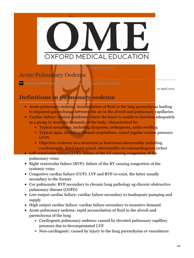 Acute Pulmonary Oedema | PDF | Heart Failure | Heart