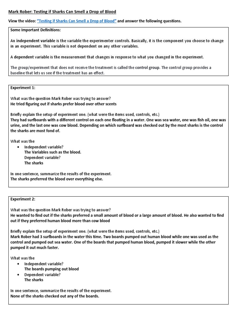Mark Rober: Testing If Sharks Can Smell A Drop of Blood | PDF ...