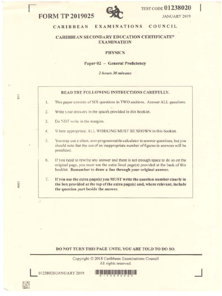 January 2019 CXC Pass Paper | PDF