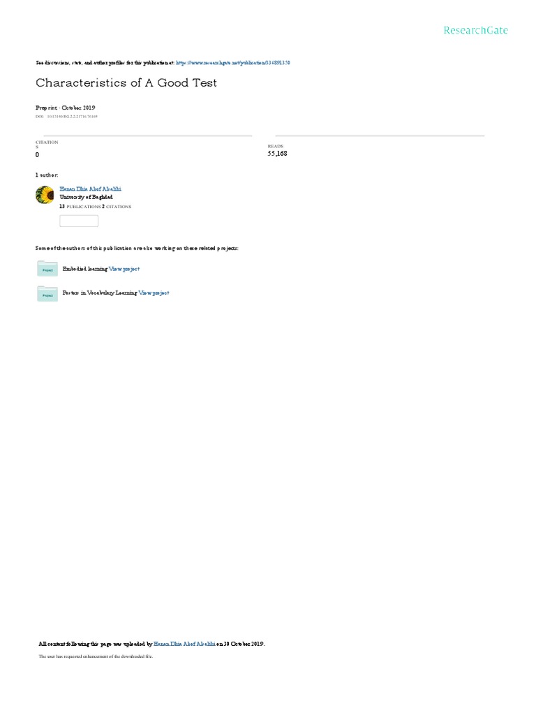 Characteristics of A Good Test | PDF | Validity (Statistics ...