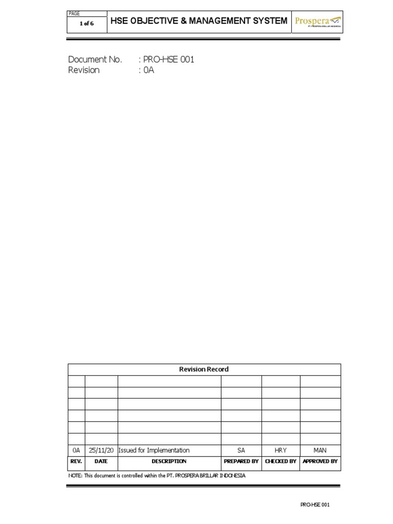 PRO-HSE 001 HSE Objective and Management System Rev.0A | PDF ...