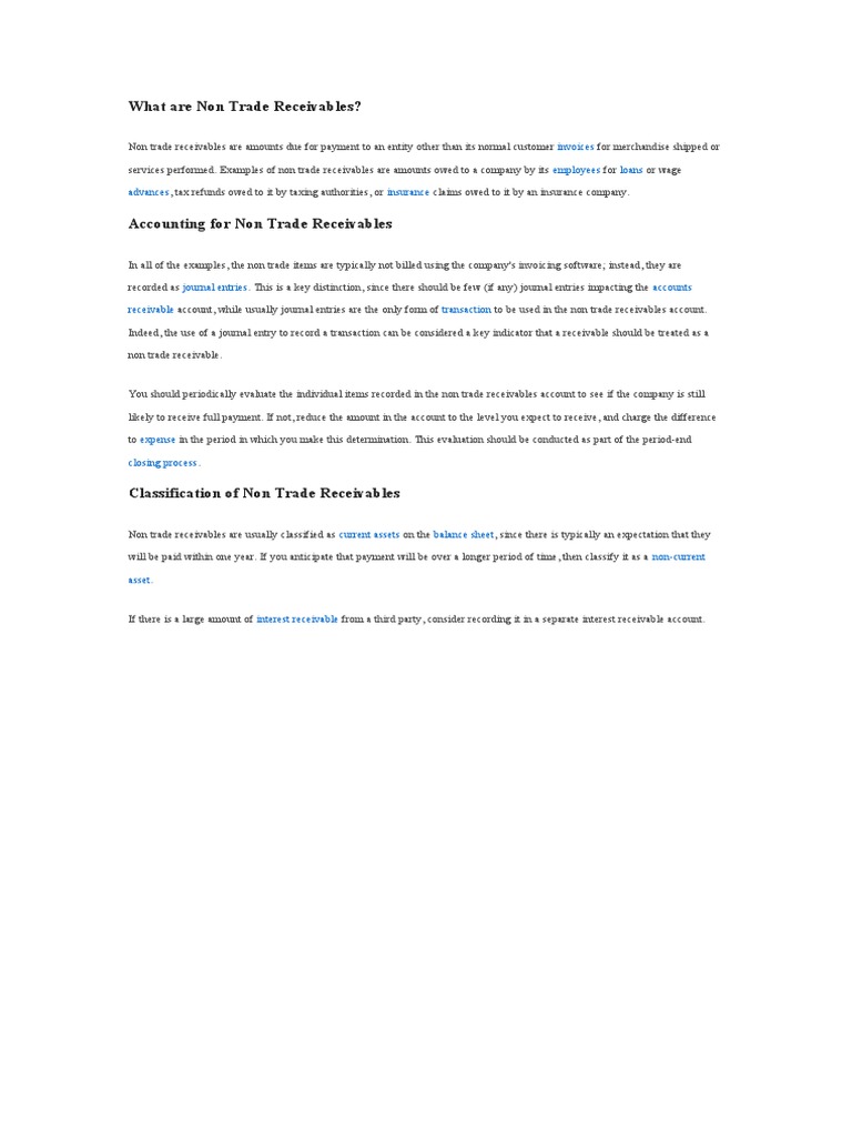 Non Trade Receivables Definition | PDF | Business | Finance & Money ...