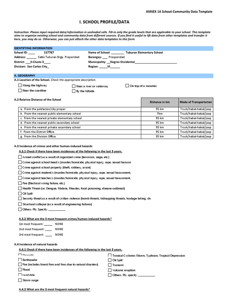 SIP Annex 1A - School-Community Data Template 10302015 | PDF | Natural ...