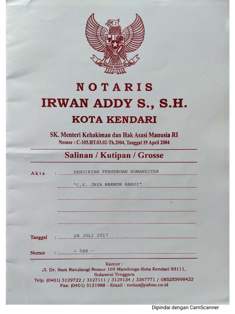 Akta Pendirian Cv. Jaya Makmur Abadi | PDF