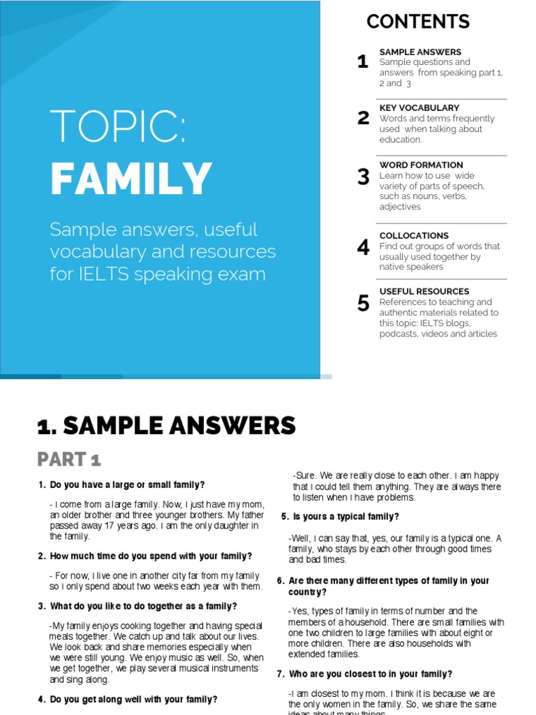 Topic: Family: Sample Answers, Useful Vocabulary and Resources For ...