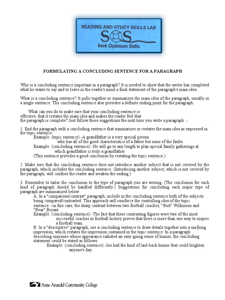 Effective Concluding Sentences Guide | PDF | Sentence (Linguistics ...