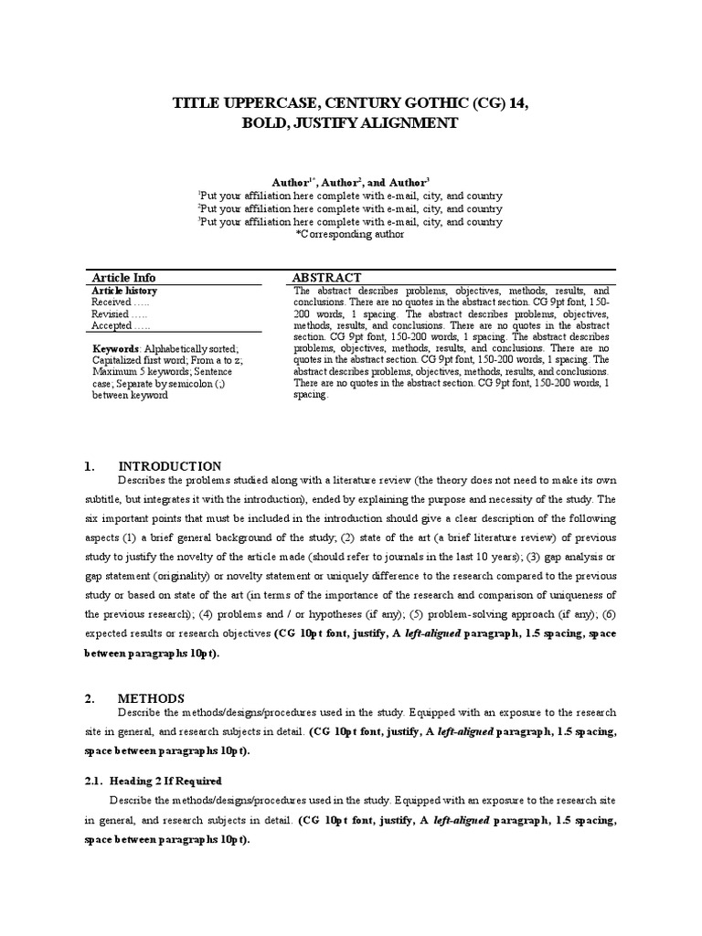 Formatting Guidelines for Academic Papers in Century Gothic Font | PDF ...