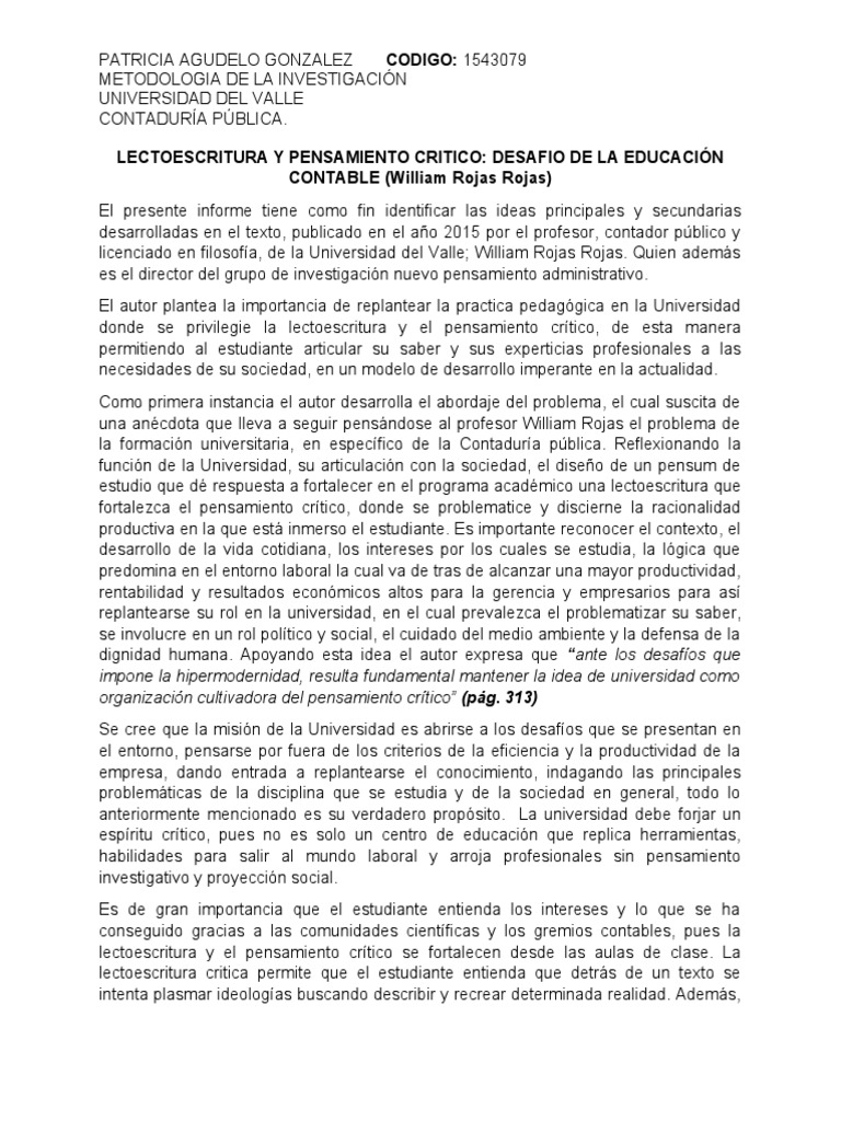 Lectoescritura y Pensamiento Critico | PDF | Contador | Pensamiento crítico