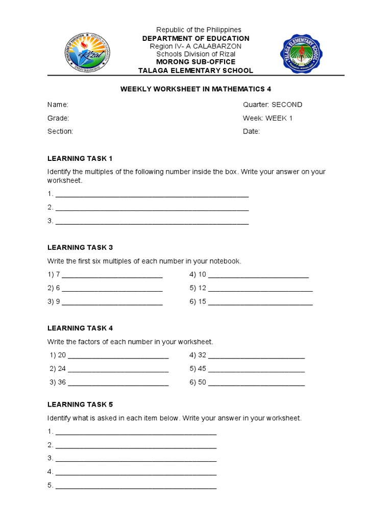 ANSWER SHEET MATH Quarter 2 GRADE 4 | PDF | Arithmetic | Elementary ...