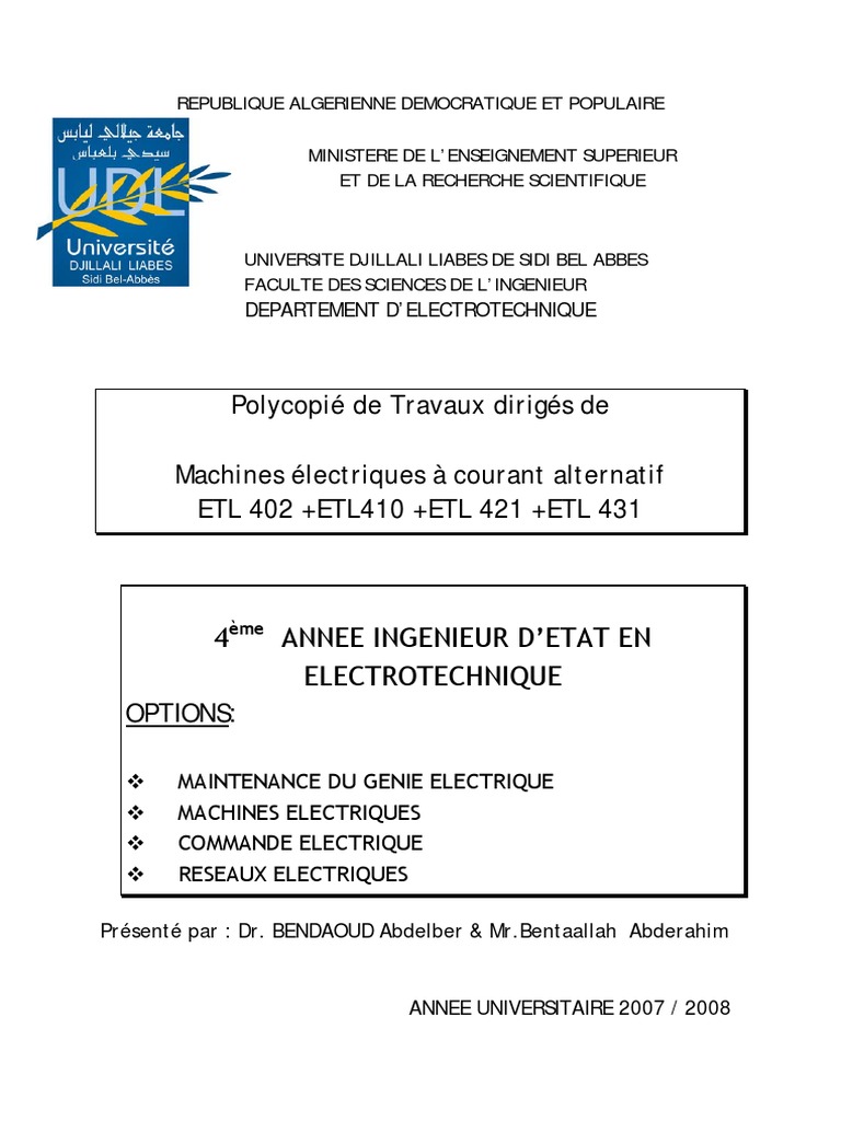 Exercices Avec Résumé Du Cours Machines Electriques - PDF Version 1 ...