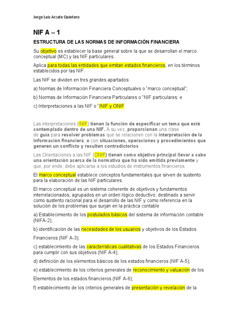 Nif A - 1: Estructura de Las Normas de Información Financiera | PDF ...