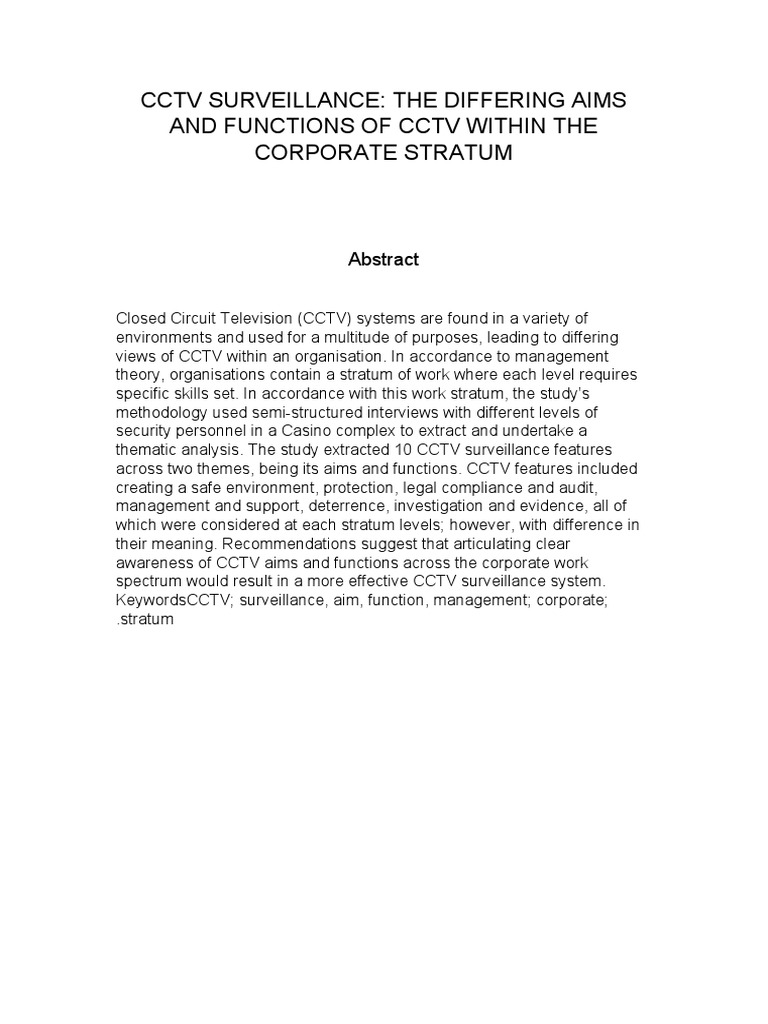 CCTV Surveillance: The Differing Aims and Functions of CCTV Within The ...