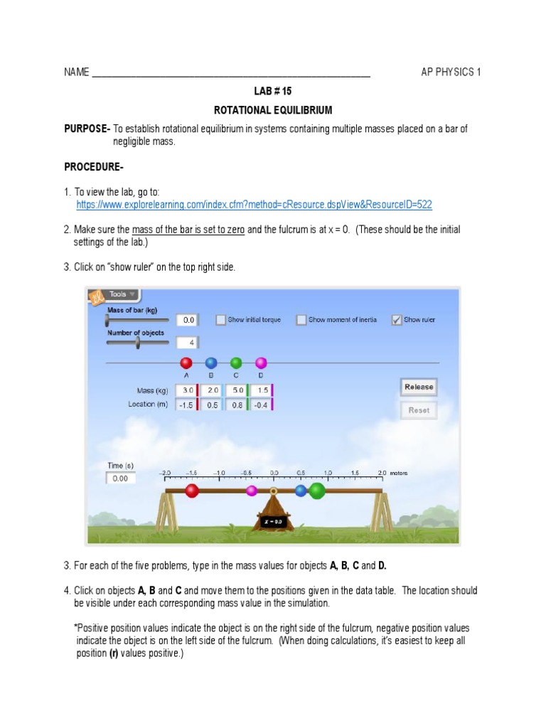 Rotational Equilibrium Lab Guide | PDF | Force | Torque