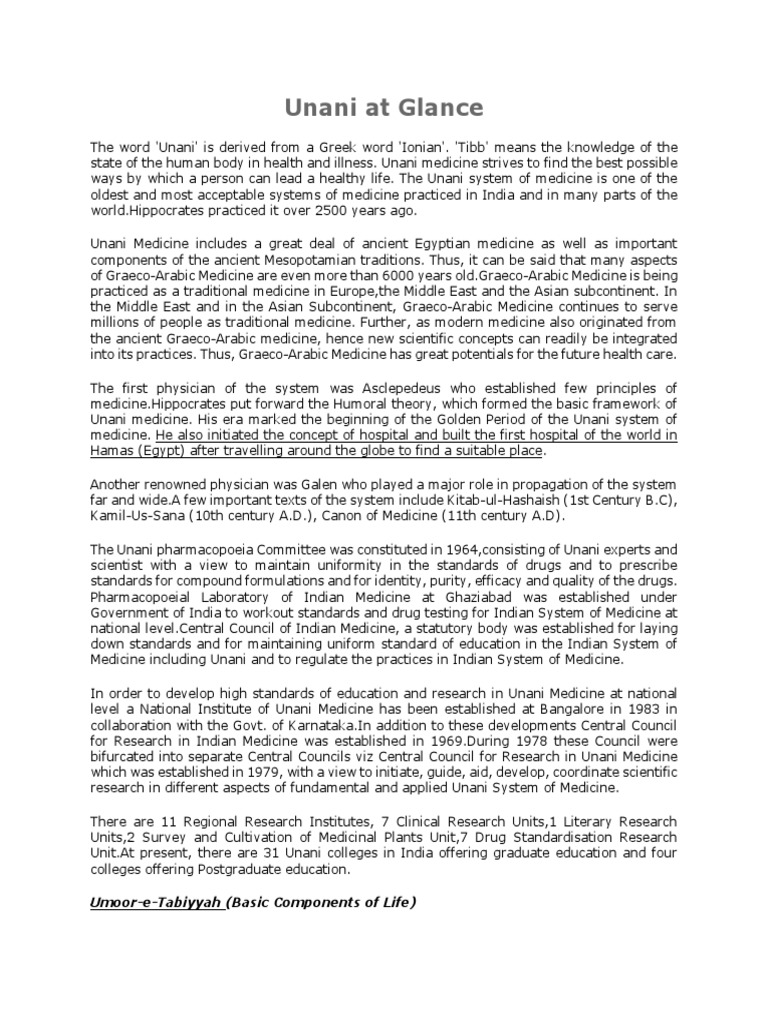 Basic Principle of Unani at Glance | PDF | Medicine | Physician