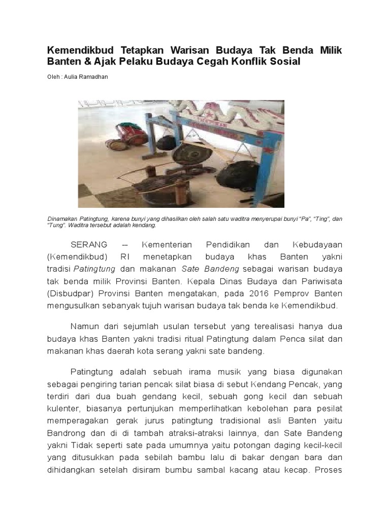 Kemendikbud Tetapkan Warisan Budaya Tak Benda Milik Banten | PDF | Ilmu ...