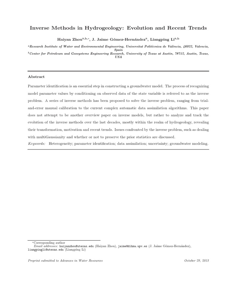 Inverse Methods in Hydrogeology Evolutio | PDF | Inverse Problem | Hydrogeology