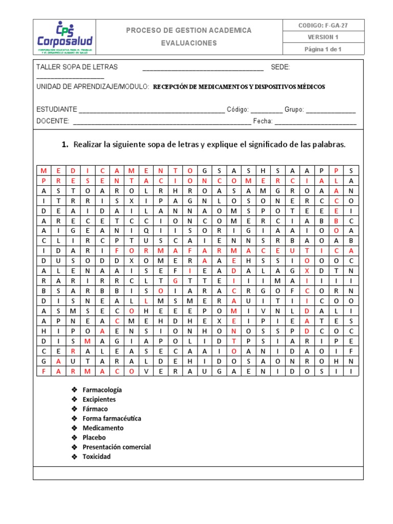 Taller Sopa de Letras | PDF | Investigación de salud | Medicamentos con ...