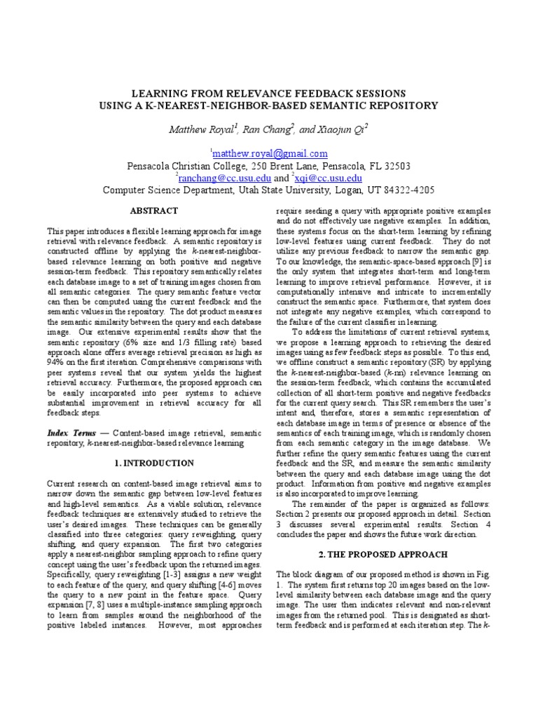 Learning From Relevance Feedback Sessions Using A K-Nearest-Neighbor-Based Semantic Repository ...