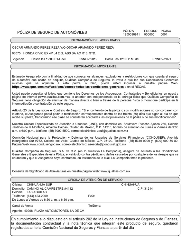Poliza Carro | PDF | Póliza de seguros | Seguro