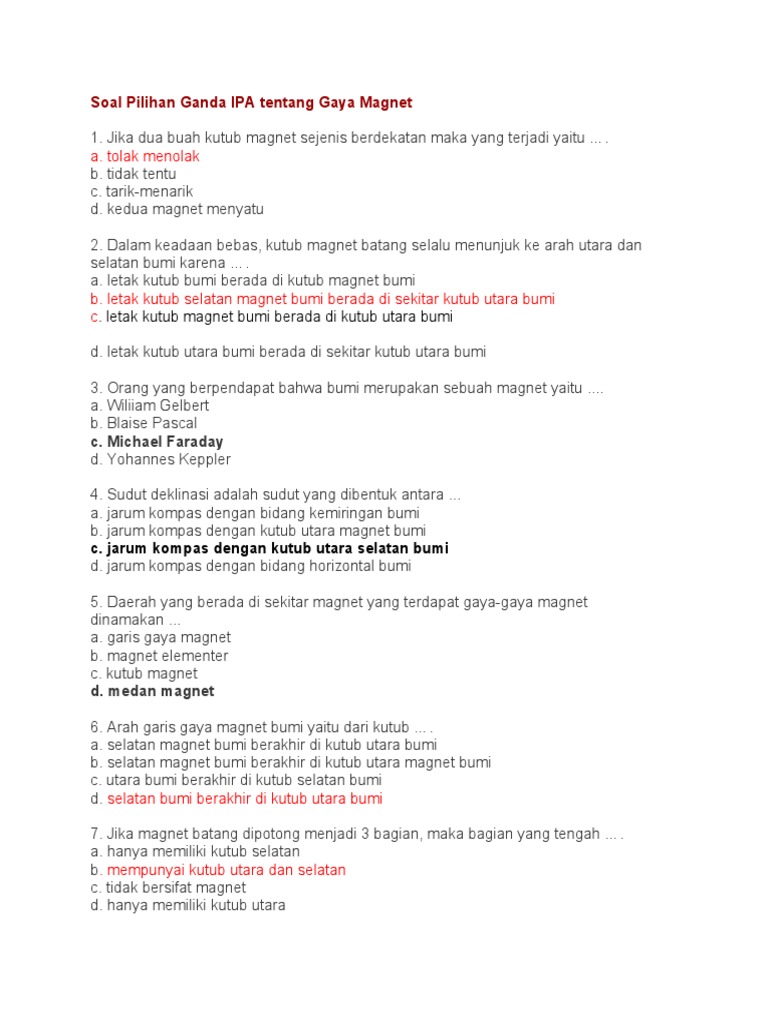 Soal Pilihan Ganda IPA Tentang Gaya Magnet | PDF