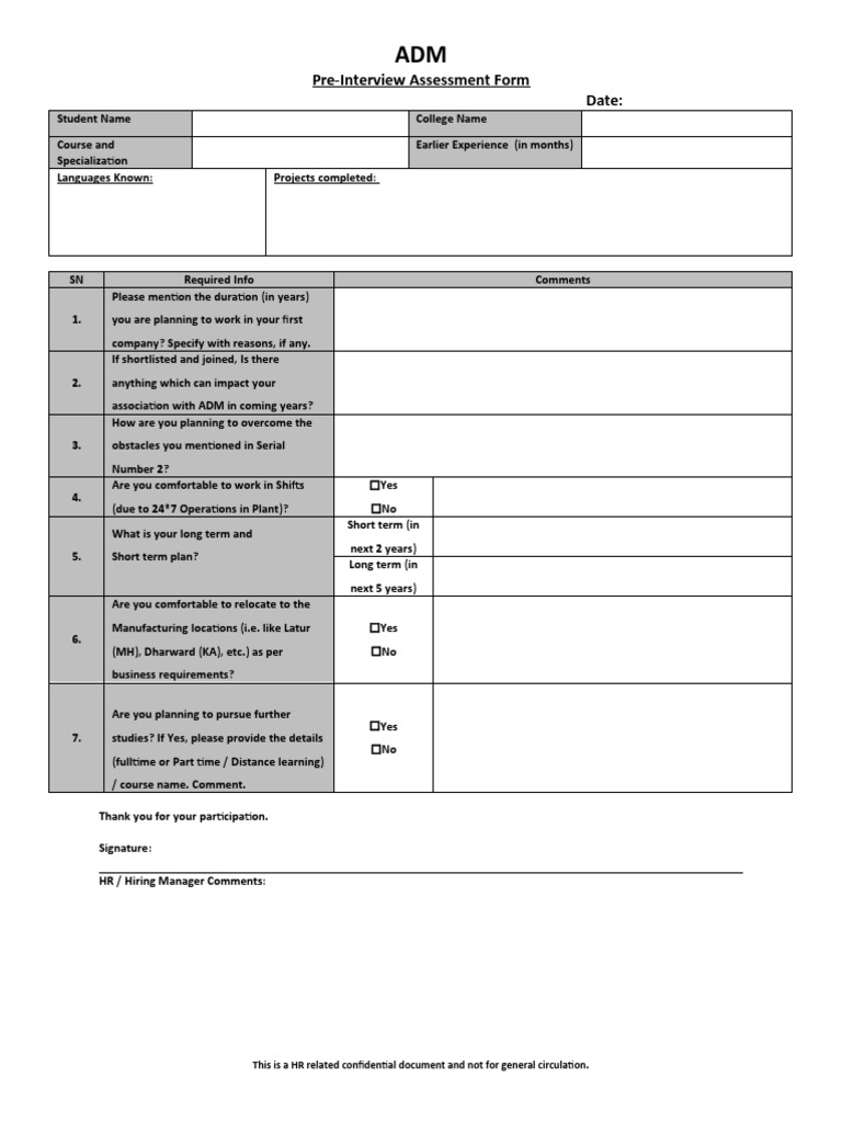 Pre-Interview - Assessment - Campus Hires Form | PDF | Career & Growth