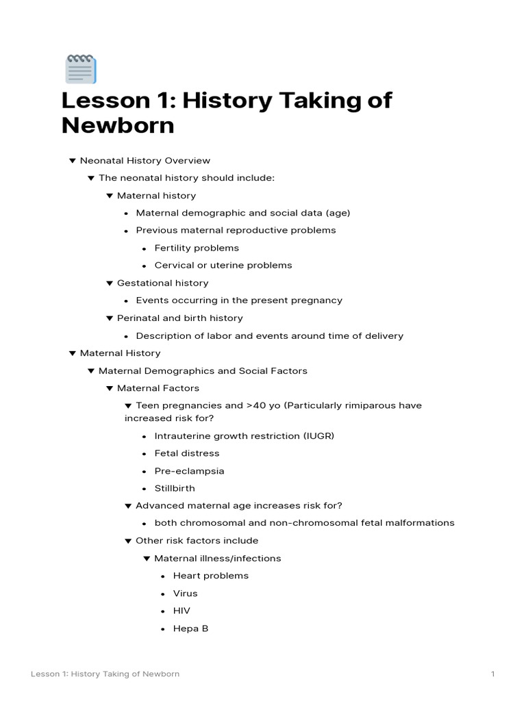 History Taking of The Newborn | PDF | Pregnancy | Childbirth