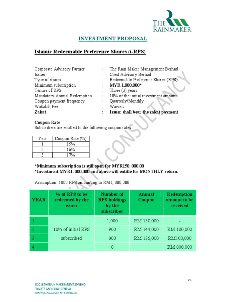 Islamic Redeemable Preference Shares (i-RPS) : Investment Proposal | PDF