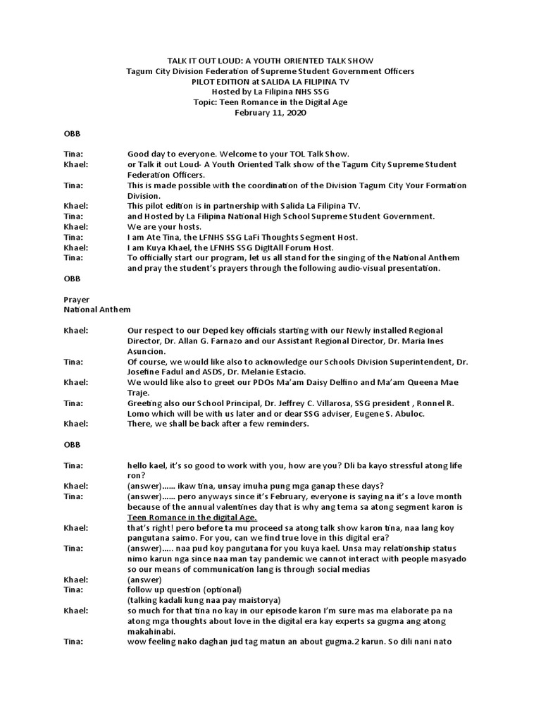 Tol Script | PDF | Language Arts & Discipline | Wellness