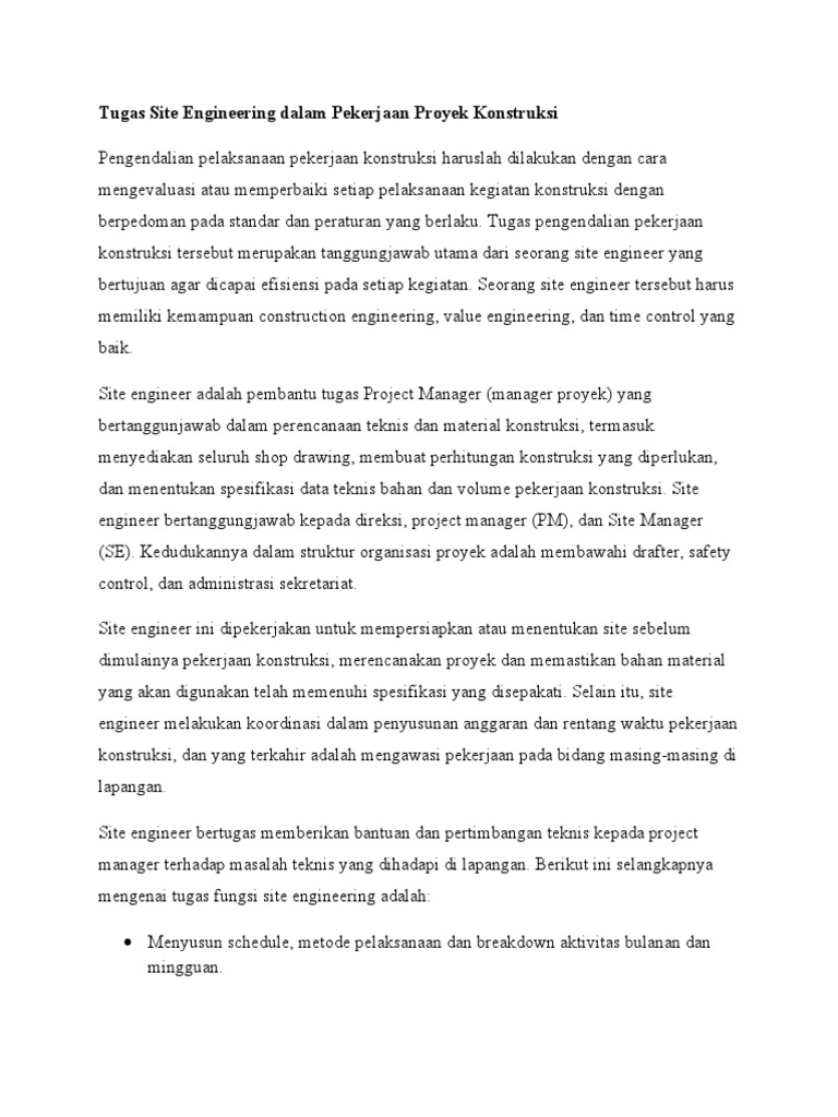 Tugas dan Fungsi Site Engineer Konstruksi | PDF