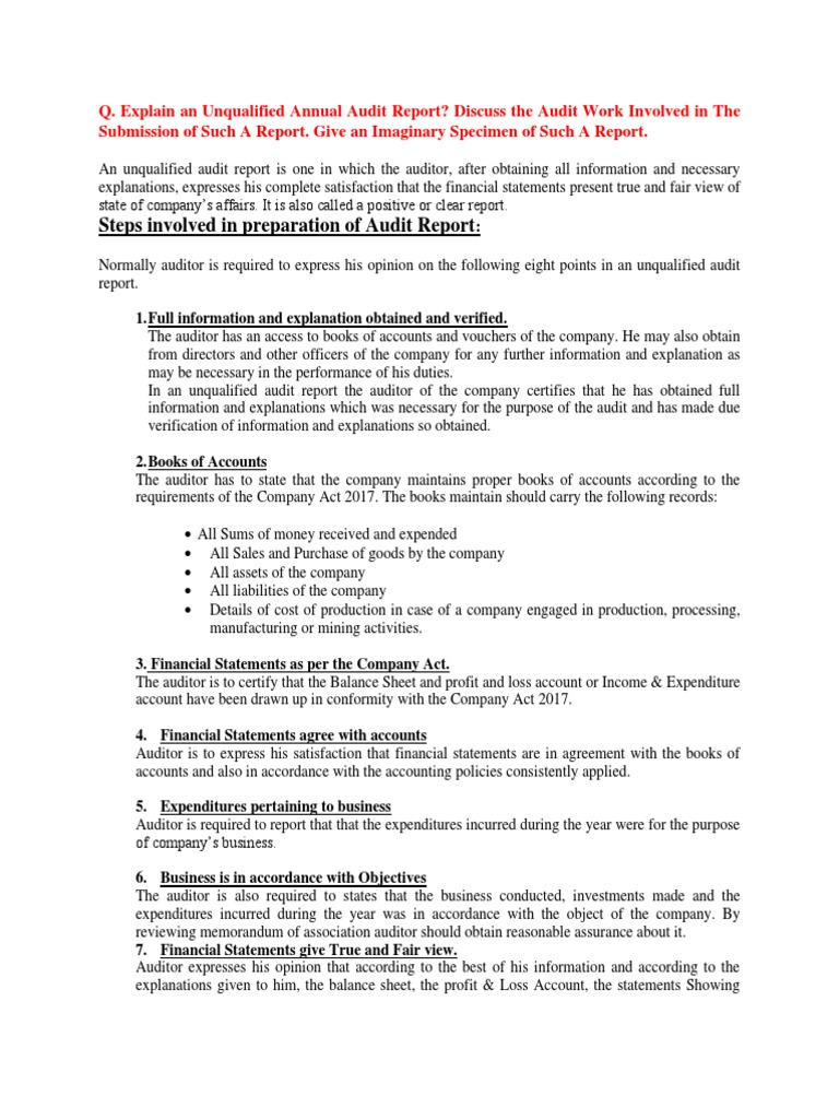 Notes-Qualified and Unqualified Audit Report | PDF | Auditor's Report ...