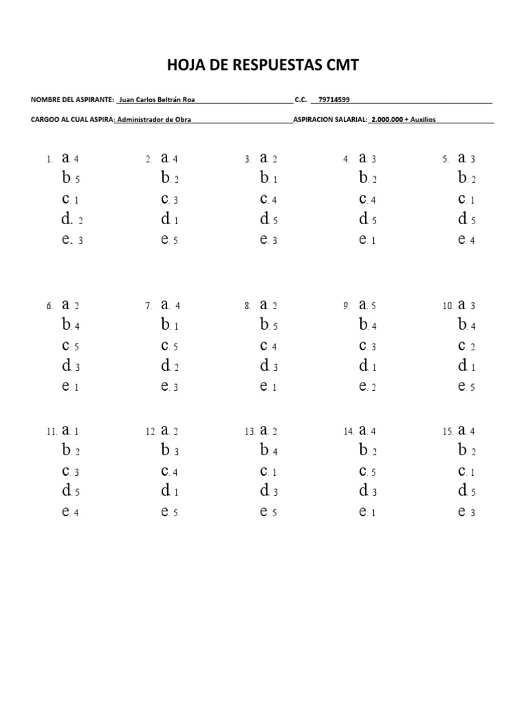 Hoja de Respuestas CMT | PDF