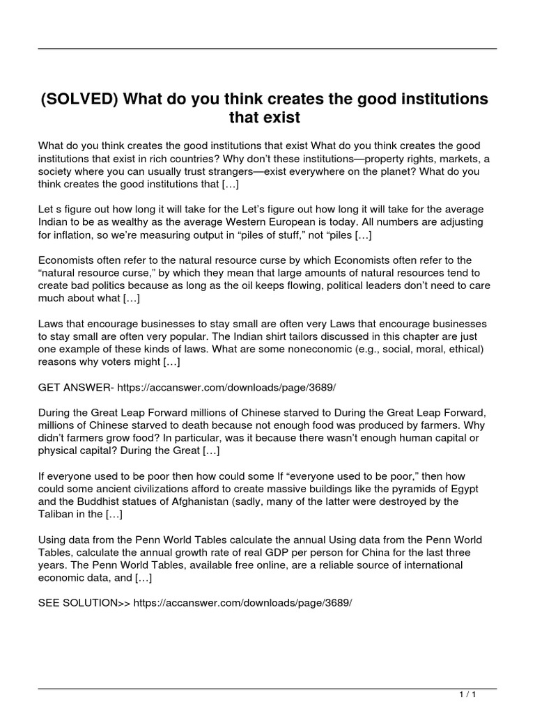 Solved What Do You Think Creates The Good Institutions That Exist | PDF ...