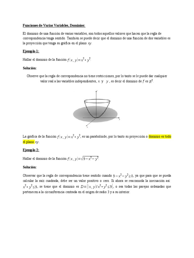 Dominio de Funciones de Varias Variables | PDF | Función (Matemáticas ...
