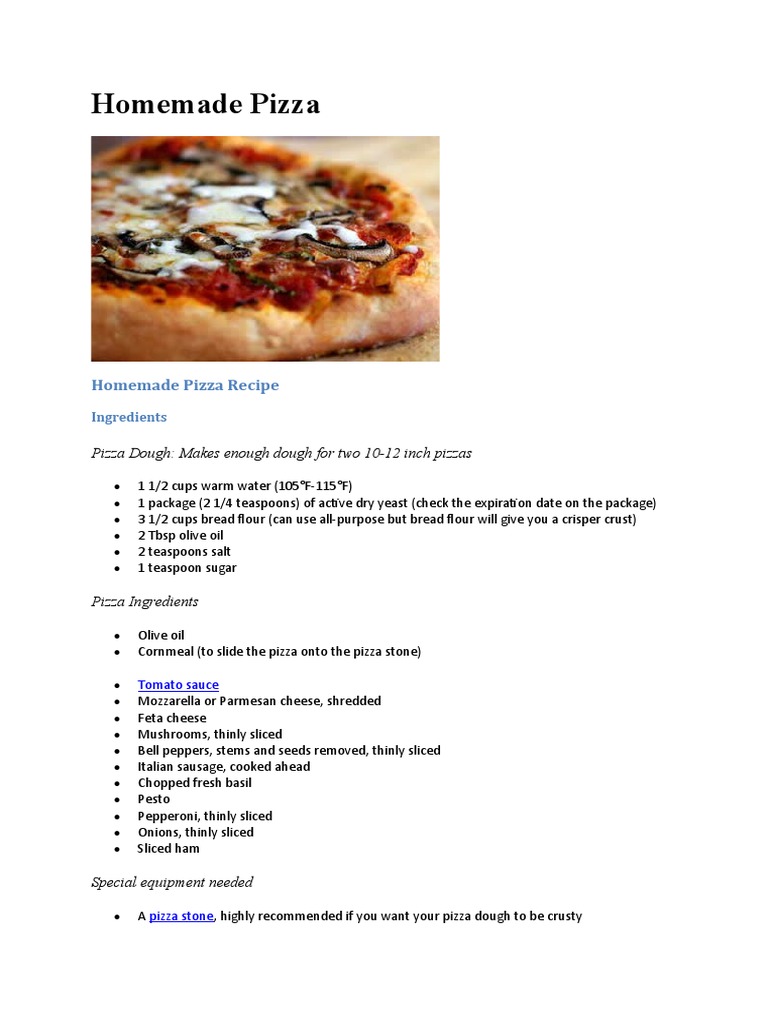 Homemade Pizza Recipe and Instructions | PDF | Pizza | Dough