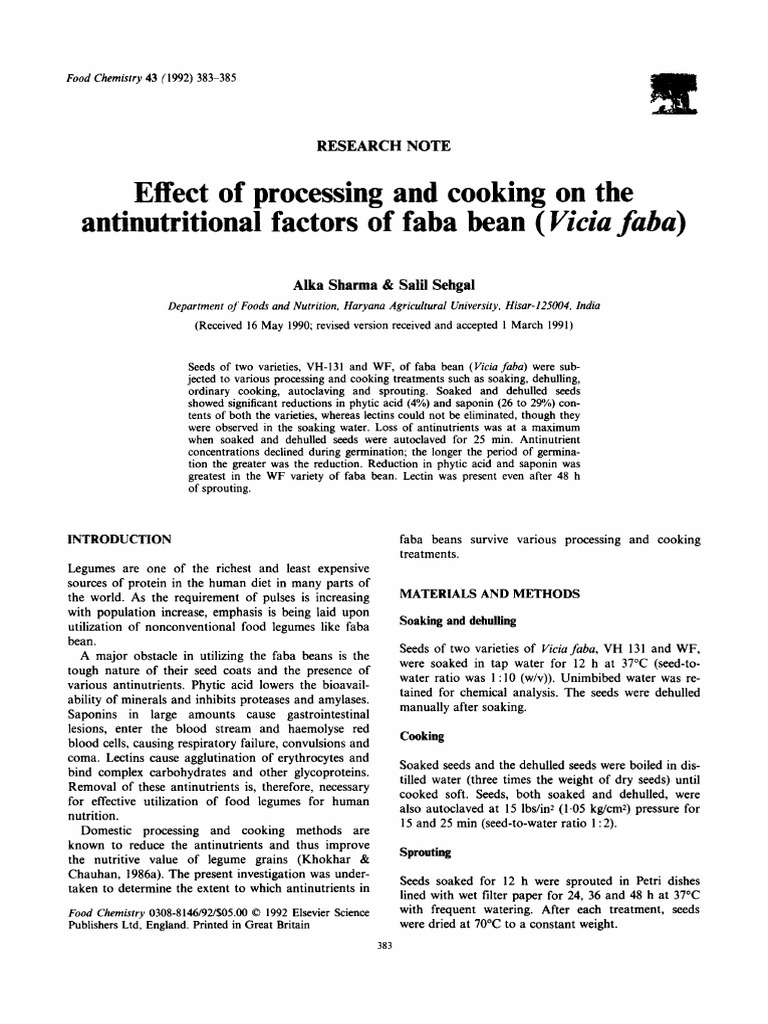Faba) : Effect of Processing and Cooking On The Antinutritional Factors of Faba Bean (Viola ...