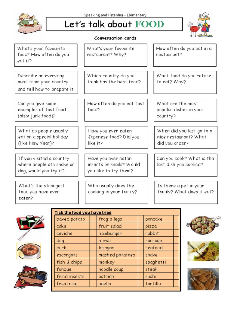 Food Conversation Cards for Beginners | PDF | Meal | European Cuisine