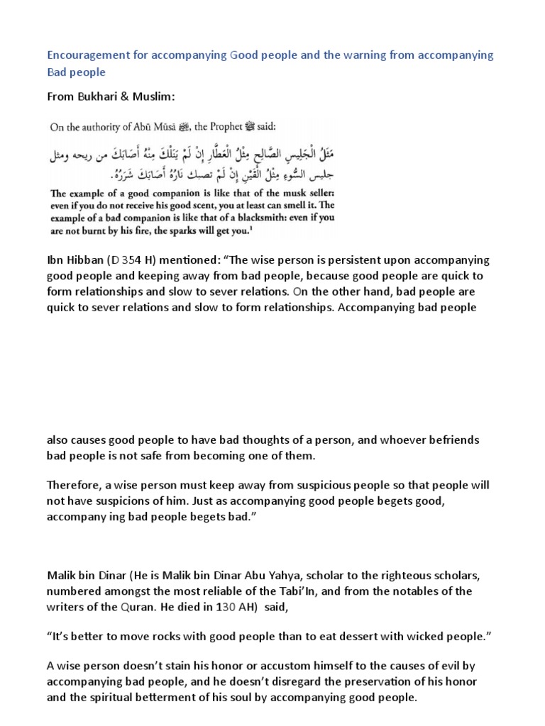 Encouragement For Accompanying Good People and The Warning From ...